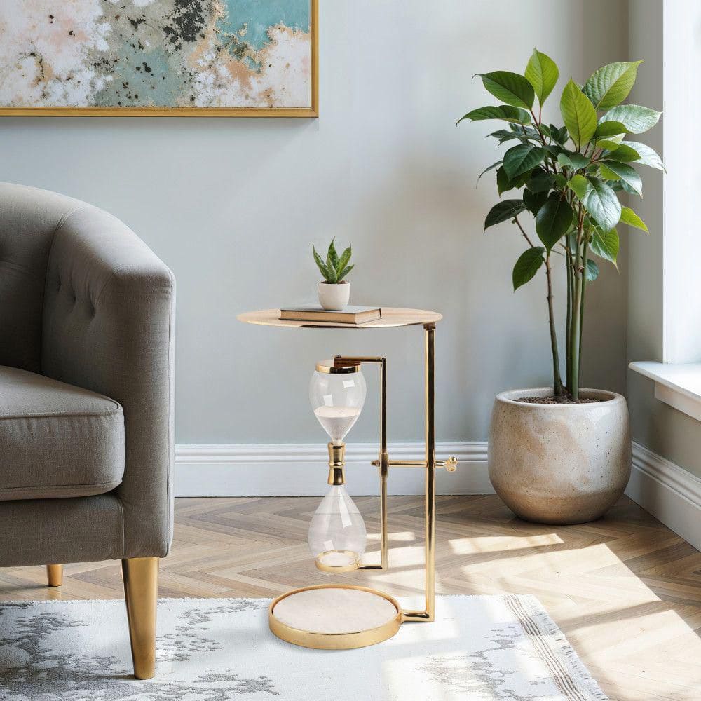 Liv & Skye 16 in. Silver Round Metal Top Hourglass Base Modern End ...