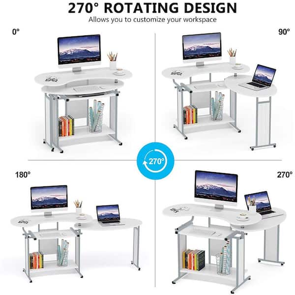 Tribesigns Lantz 50 L-Shaped Desk White Engineered Wood Rotating ...