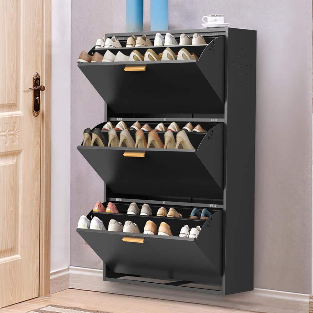 CSC DECOR INC 48 in. H x 26 in. W Black Steel 3-Drawers Shoe Storage ...
