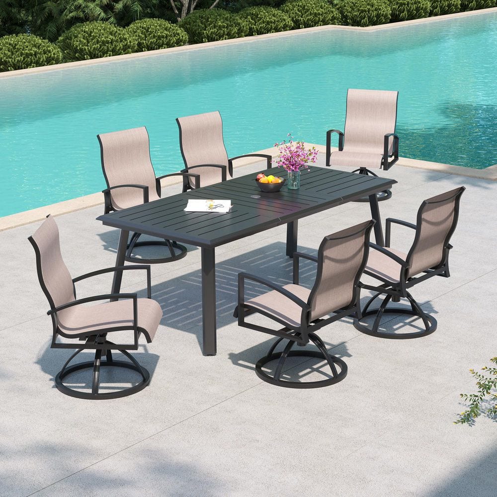Pellebant 7 Pieces 83 In Patio Aluminum Outdoor Dining Set With 360