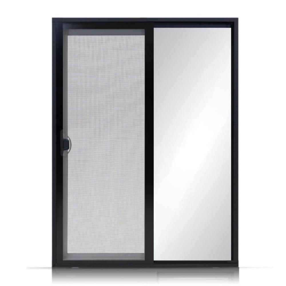 96 in. x 80 in. Black/White Reversible Vinyl Sliding Patio Door with ...