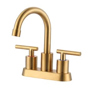Heemli Rotatable 4 in. Center set Double-Handle Bathroom Faucet with Drain Kit Included in Gold ...
