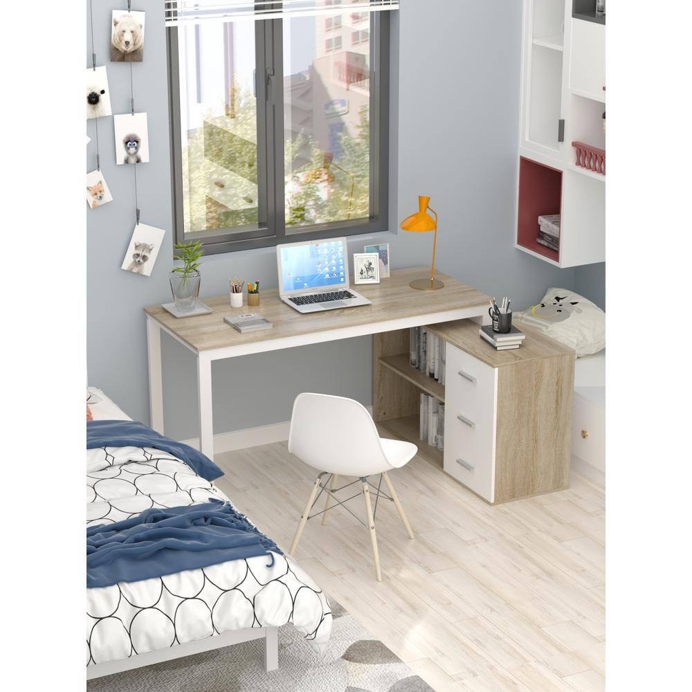 Buy 55.1 in. L-Shaped Beige Wood Computer Desk Writing Desk Office ...