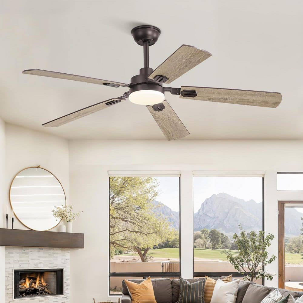 52 in. Indoor Bronze Flush Mount Ceiling Fan with Integrated LED Light ...