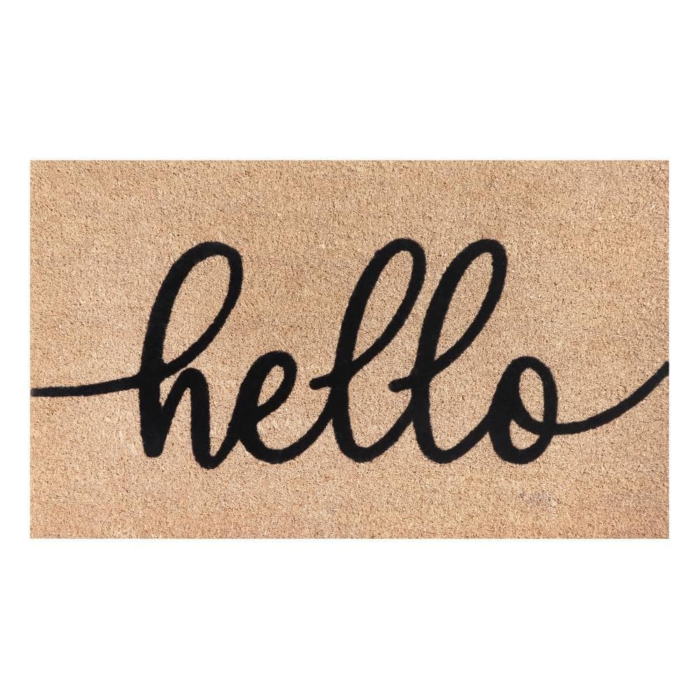 A1 Home Collections A1HC Black Hello 24 in. x 36 in. Natural Coir Heavy ...