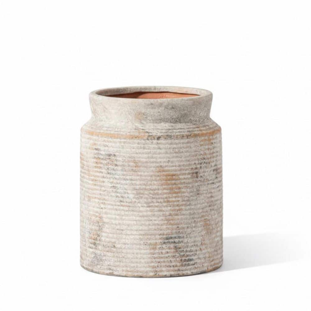 7.5 in. Terracotta Gray Round Ceramic Farmhouse Rustic Decorative Vase ...