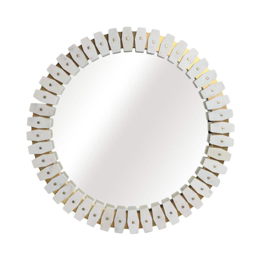 Sagebrook Home White 35 in. x 35 in. Modern Round Stone Keely Framed ...