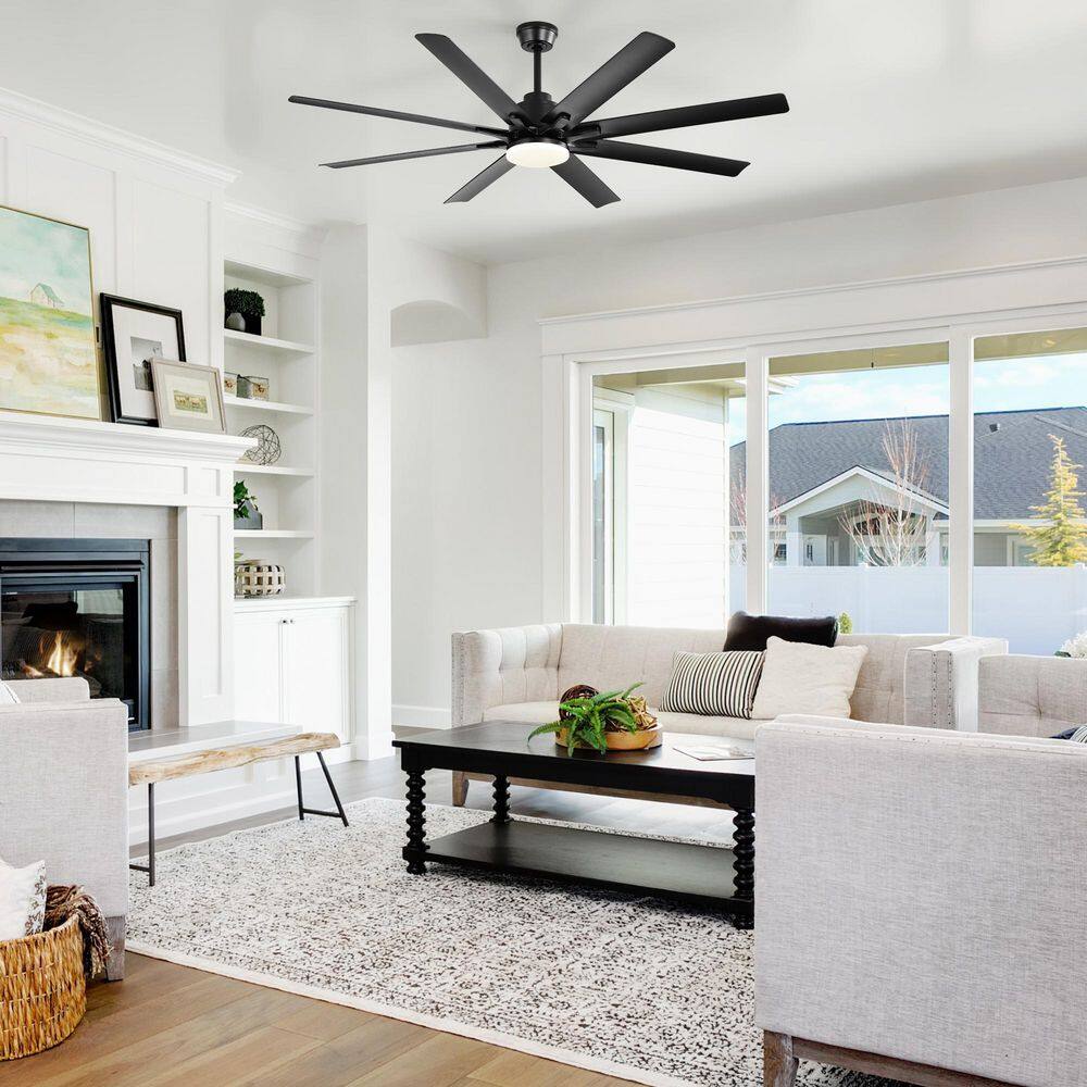 LINJO 52 in. Indoor Black Durable ABS Fan Blade 6 Speeds Downrod Standard Ceiling Fan with ...