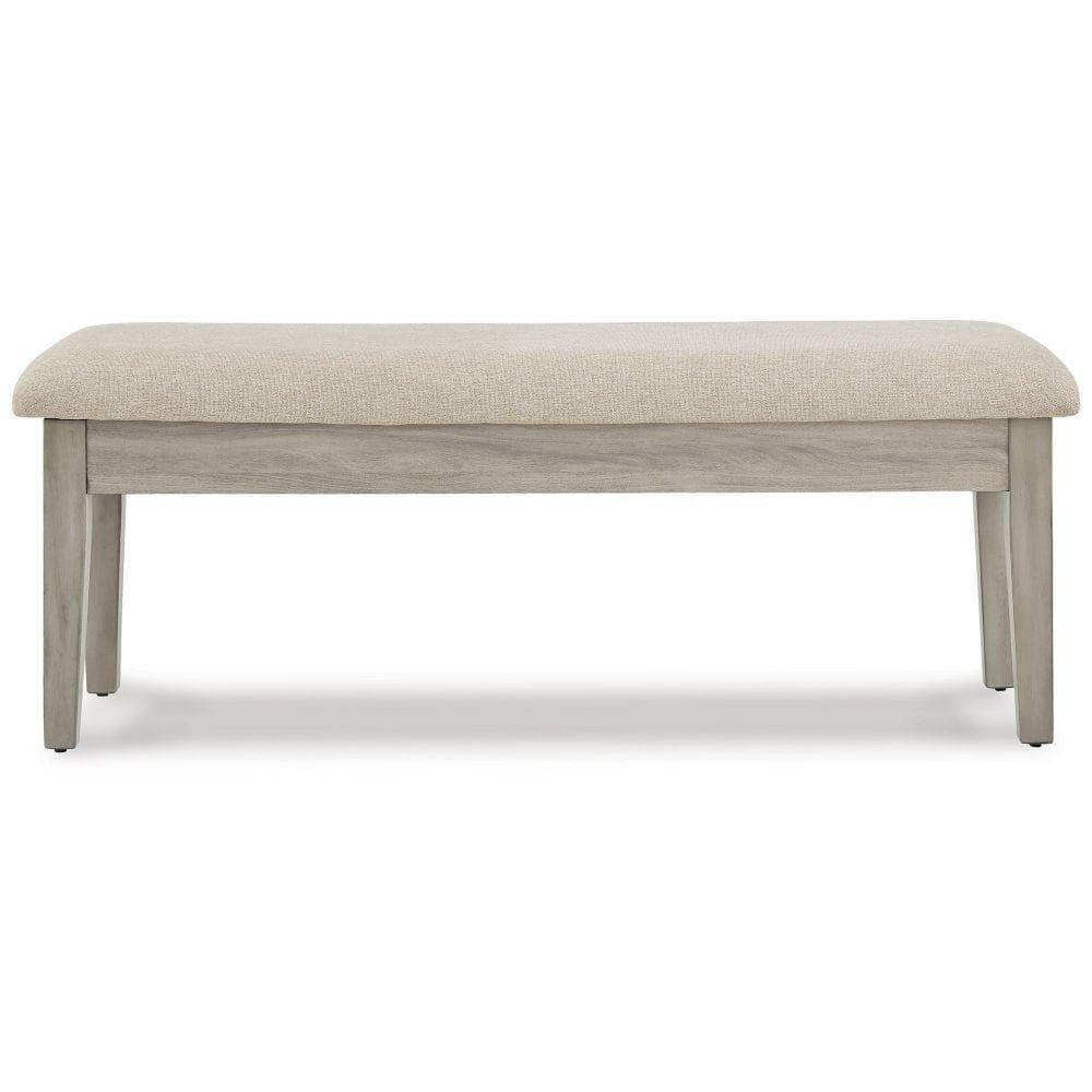 Benjara 49 in. Beige and Gray Backless Bedroom Bench with Tapered Block ...