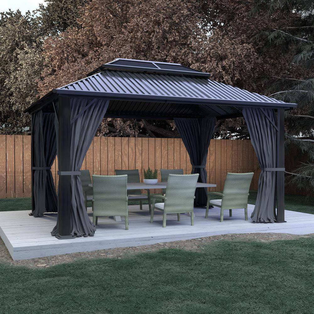 VEIKOUS 12 Ft X 10 Ft Aluminum Double Hardtop Gazebo With Grey