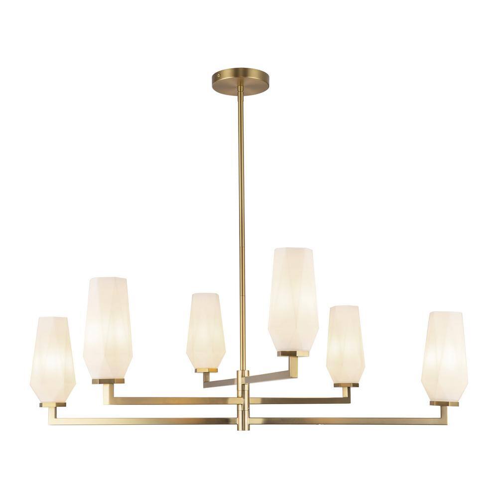 ALORA MOOD Krysta 35 in. 6 Light 40-Watt Brushed Gold/Opal Glass ...