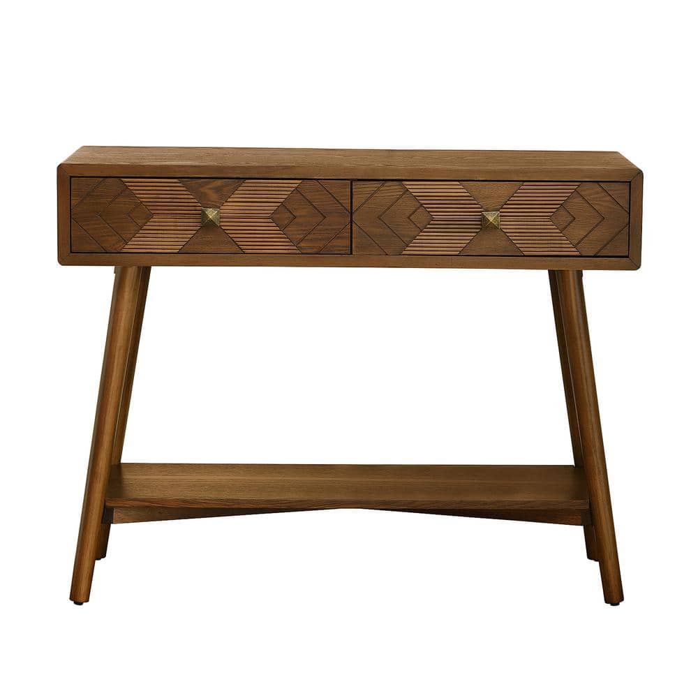 Ahokua 39.01 in. Brown Rectangle MDF Console Table with 2-Drawers AH ...