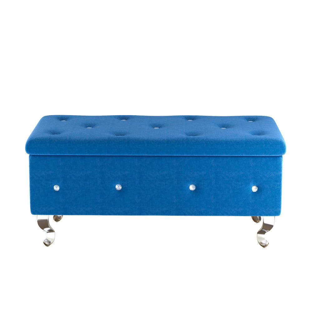 Donason Blue Storage Bench with Safety Hinge and Padded Seat (17.7 in ...