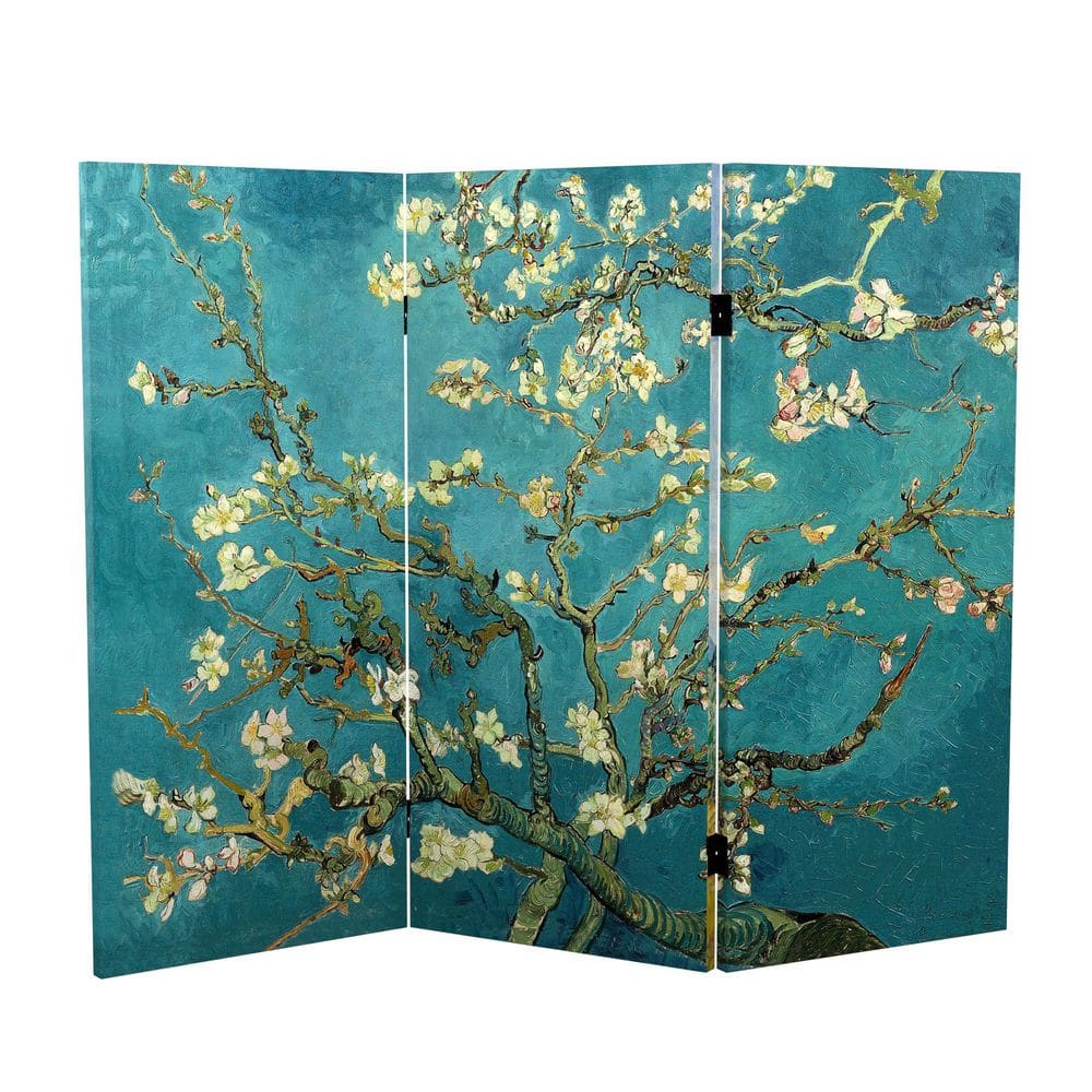 RED LANTERN 3 ft. Short Works of Van Gogh Canvas 3-Panel Folding Screen ...