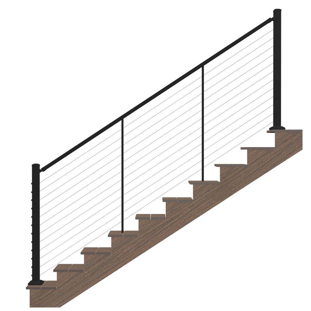 Deckorators Cable Rail 8 ft. Textured Black Aluminum Stair Top Rail for ...