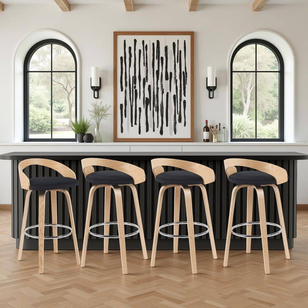 Armen Living Sonia 35 in. H Black / Oak Open Back Wood Bar Stool with ...