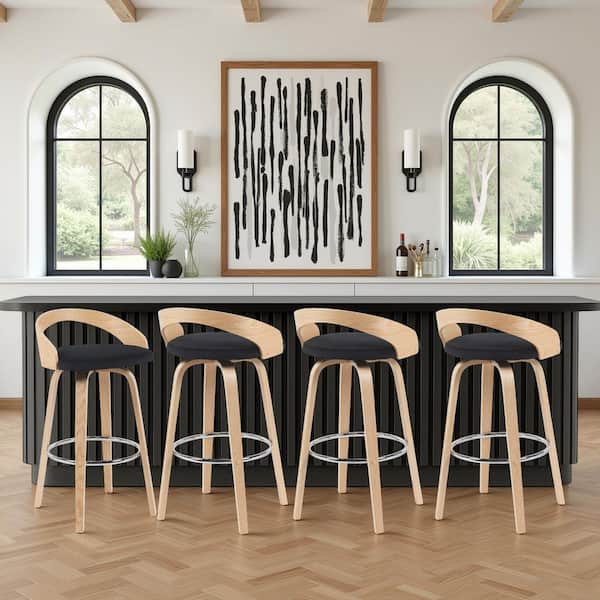 Armen Living Sonia 35 in. H Black / Oak Open Back Wood Bar Stool with ...