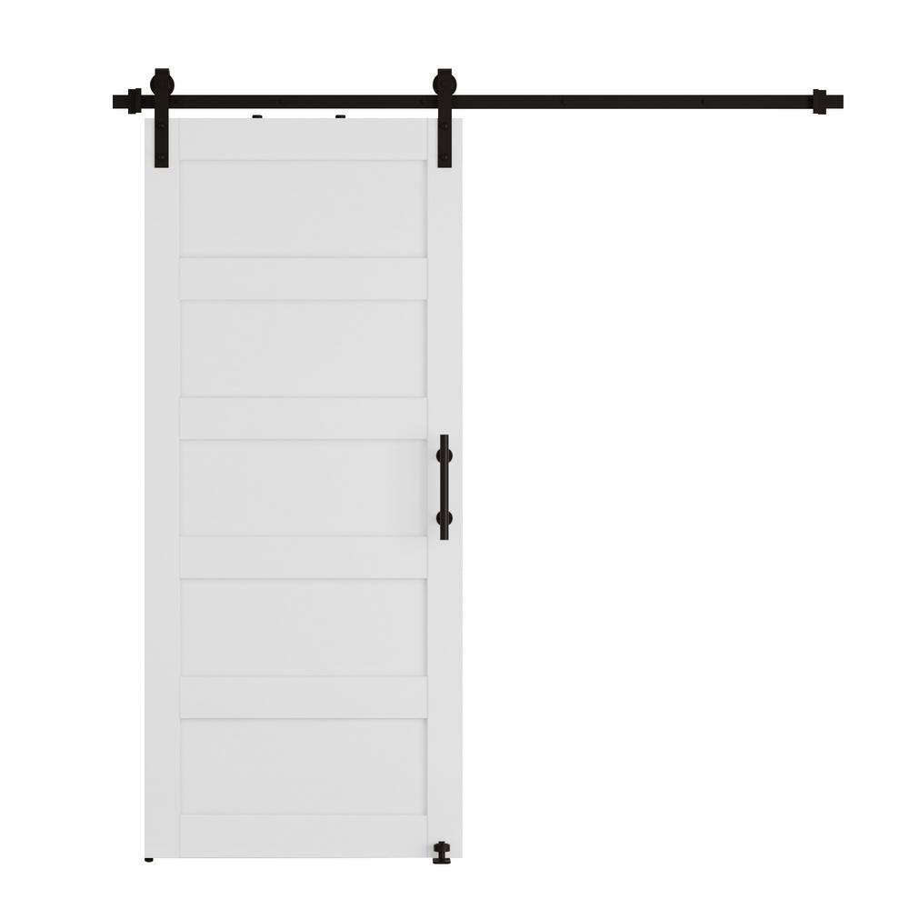 WEGATE 30 in. x 84 in. 5-Panel White MDF Sliding Barn Door Slab with ...