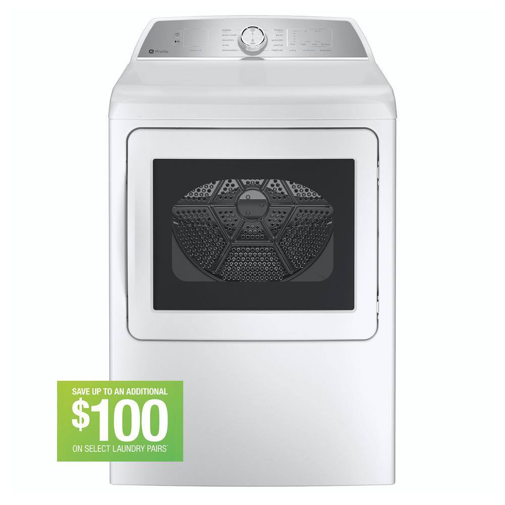 GE Profile 7.4 cu.ft. Smart Gas Dryer in White with Sanitize Cycle and ...