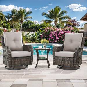 moosprr 3-Piece Patio Gray Wicker Outdoor Chat Sets with Red Olefin ...