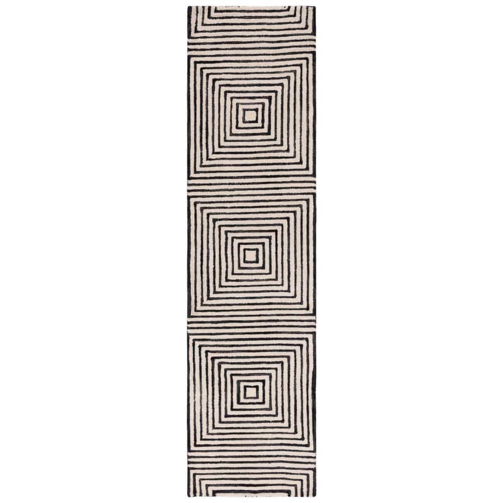 SAFAVIEH Metro Black/Beige 2 ft. x 11 ft. Geometric Squares Runner Rug ...