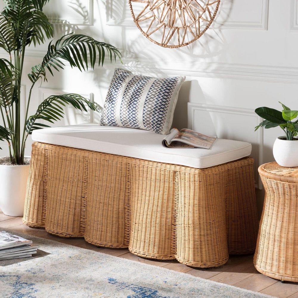 bali & pari Palm Light Honey Rattan and Fabric Rectangle Ottoman 259 ...