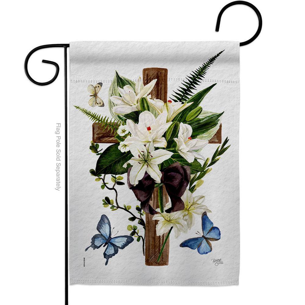 Breeze Decor 13 in. x 18.5 in. Lily Cross Garden Flag Double-Sided ...