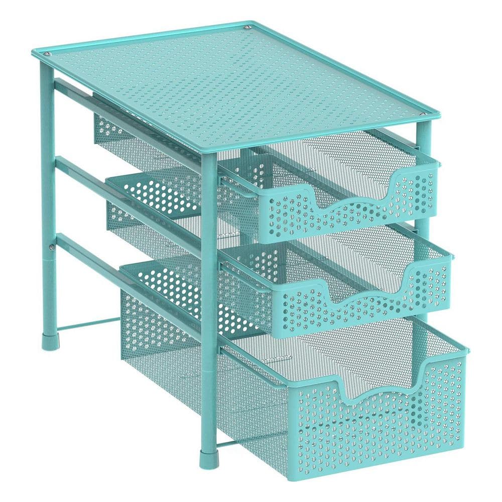 Turquoise 11 in. x 13.8 in. Metal Modern 3 Tier Desk Organizer Drawer ...