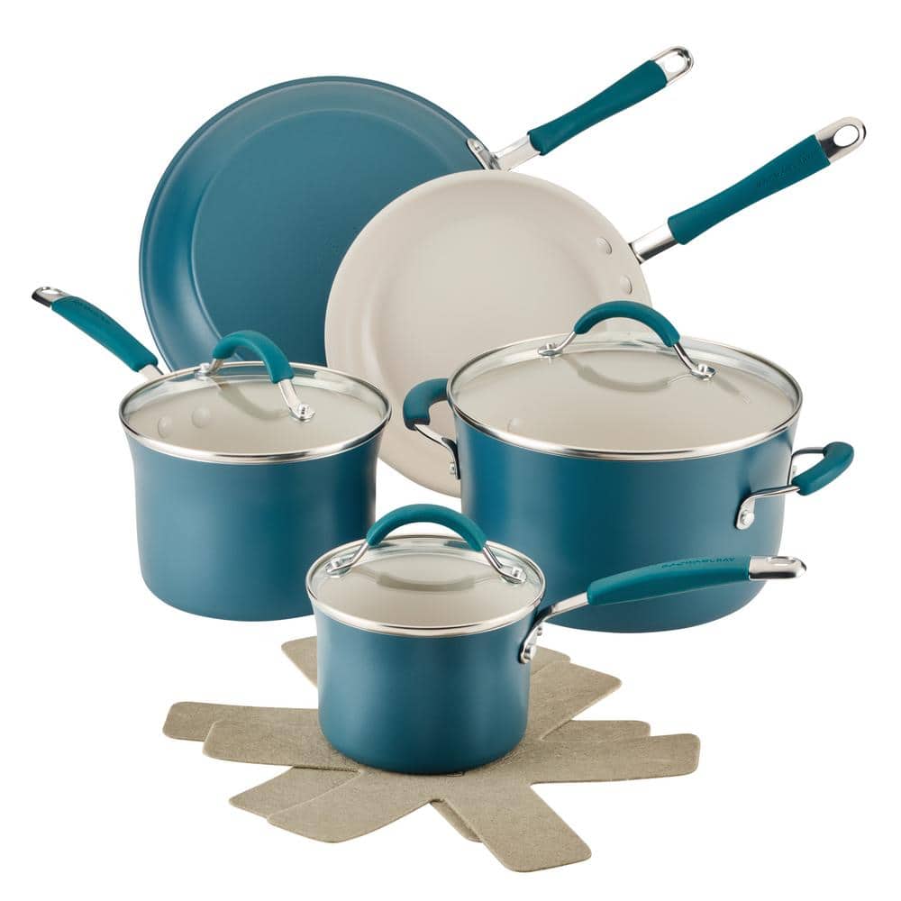 Rachael Ray Cucina Ceramic 10-Piece Aluminum Nonstick Cookware Set with ...