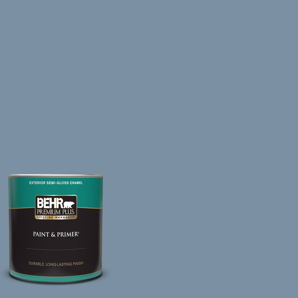 BEHR PREMIUM PLUS 1 qt. #S510-4 Jean Jacket Blue Semi-Gloss Enamel ...