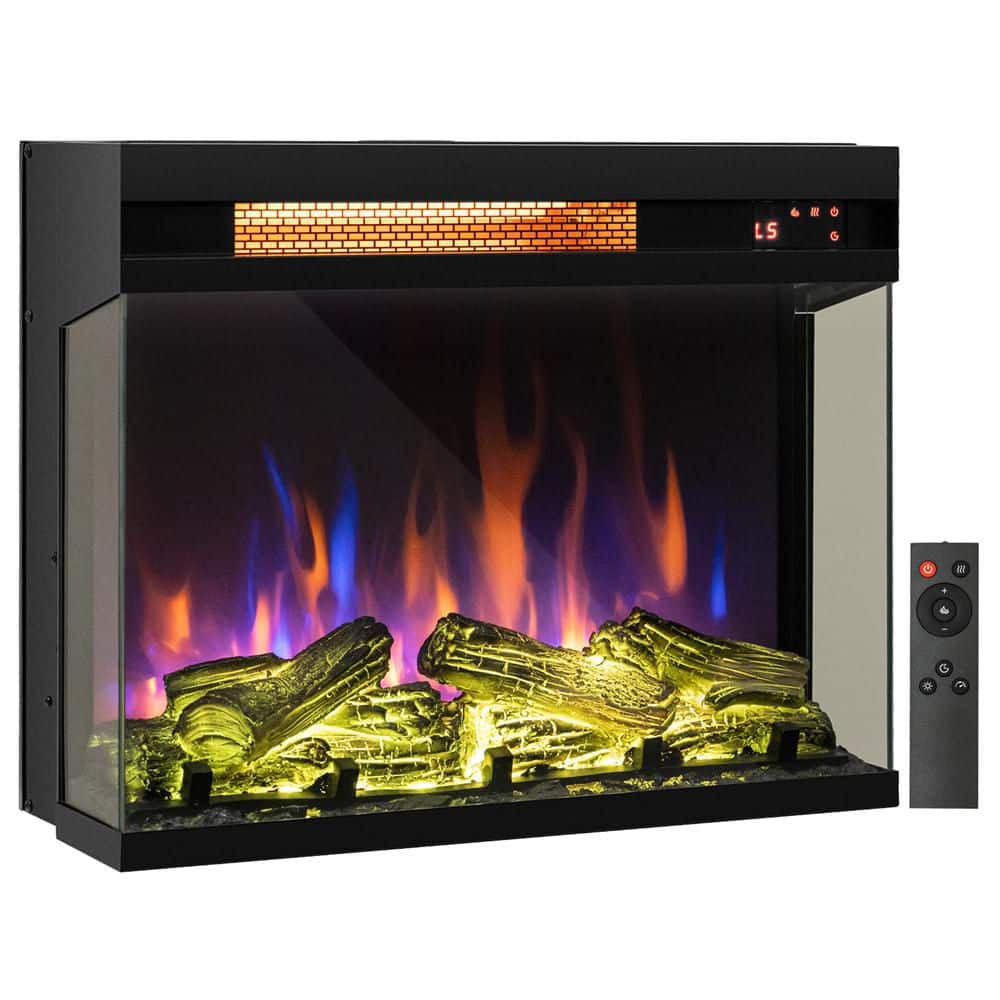 HONEY JOY 3 in. 3-Sided Glass Electric Fireplace with Remote Control ...