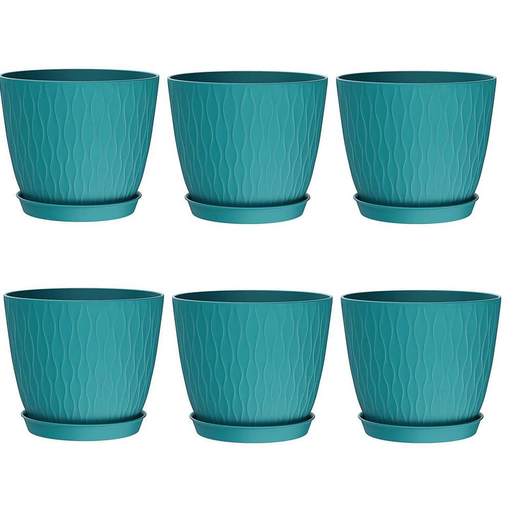 Large Blue Plastic Indoor/Outdoor Planter with Saucer (6 in. W x 5.2 in ...