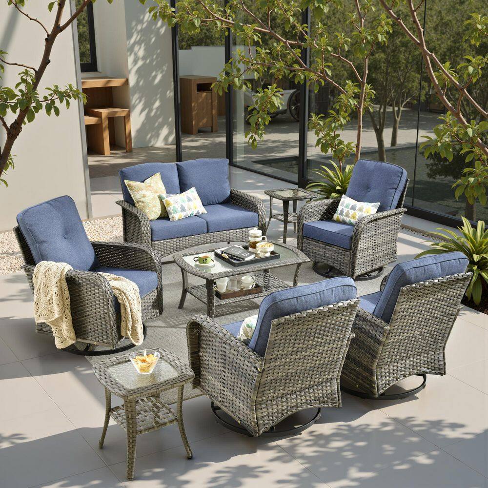 XIZZI Paradise 8 Pieces Wicker Outdoor Patio and Swivel Rocking Chairs ...