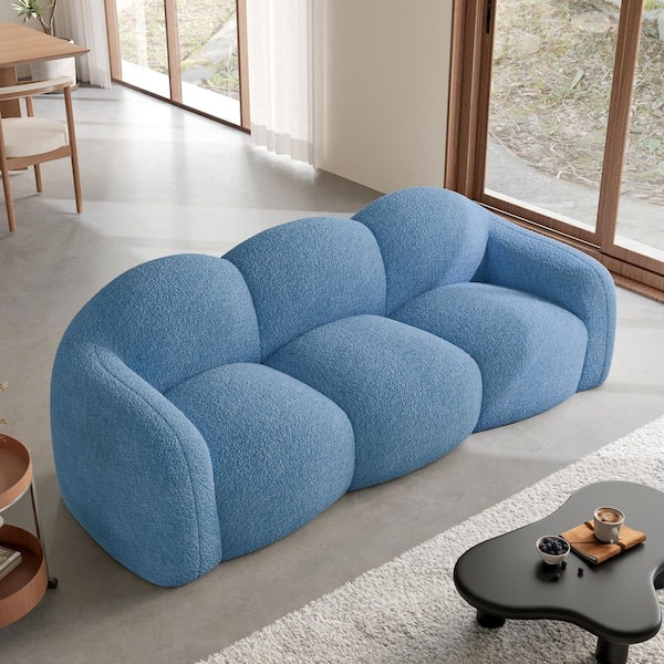 Magic Home 90 in. Straight Arm 3-Seater Curved Comfy Teddy Velvet ...