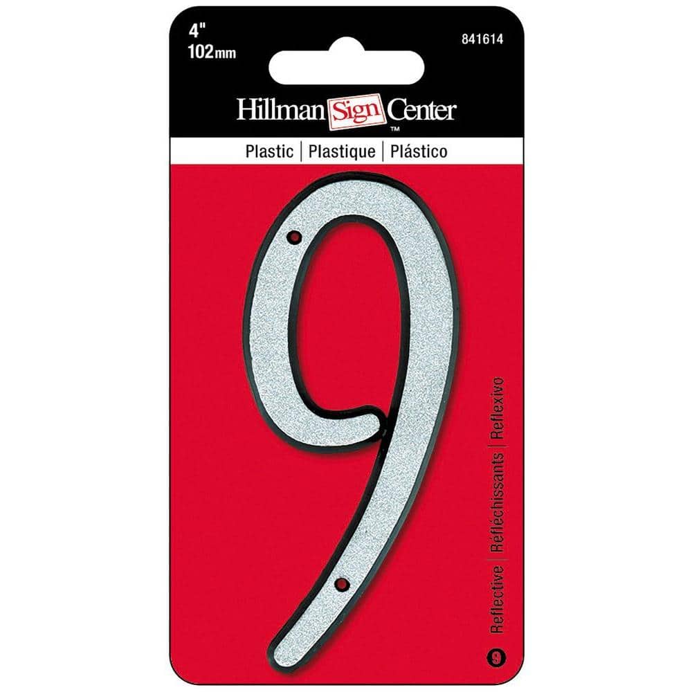 The Hillman Group 4 in. Nail-On Plastic Reflective Number 9 841614 ...