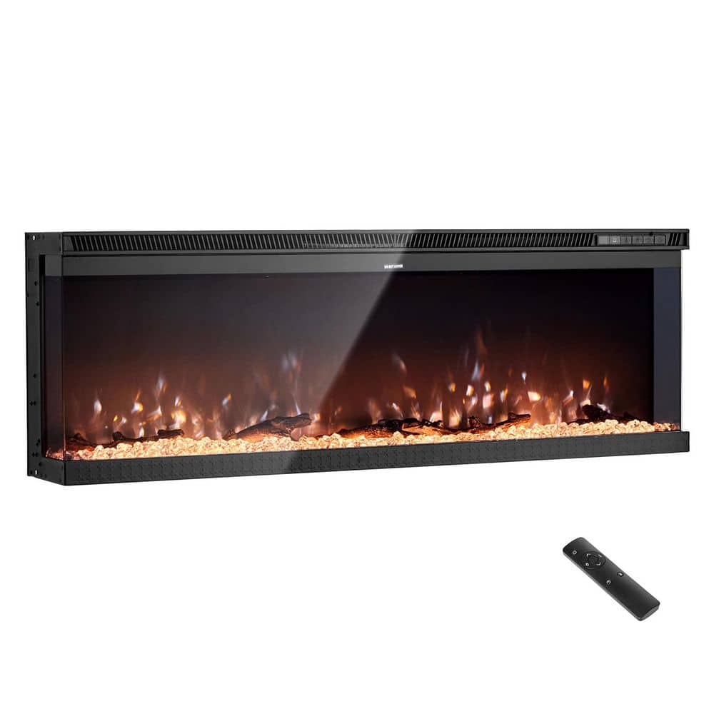 VEVOR 72 in. Wall Mount Electric Fireplace, Three-Sided Glass Wall ...