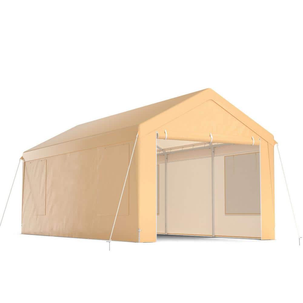 LIVIZA 10 ft. W x 20 ft. D Yellow Steel Portable Carport with Sidewalls ...