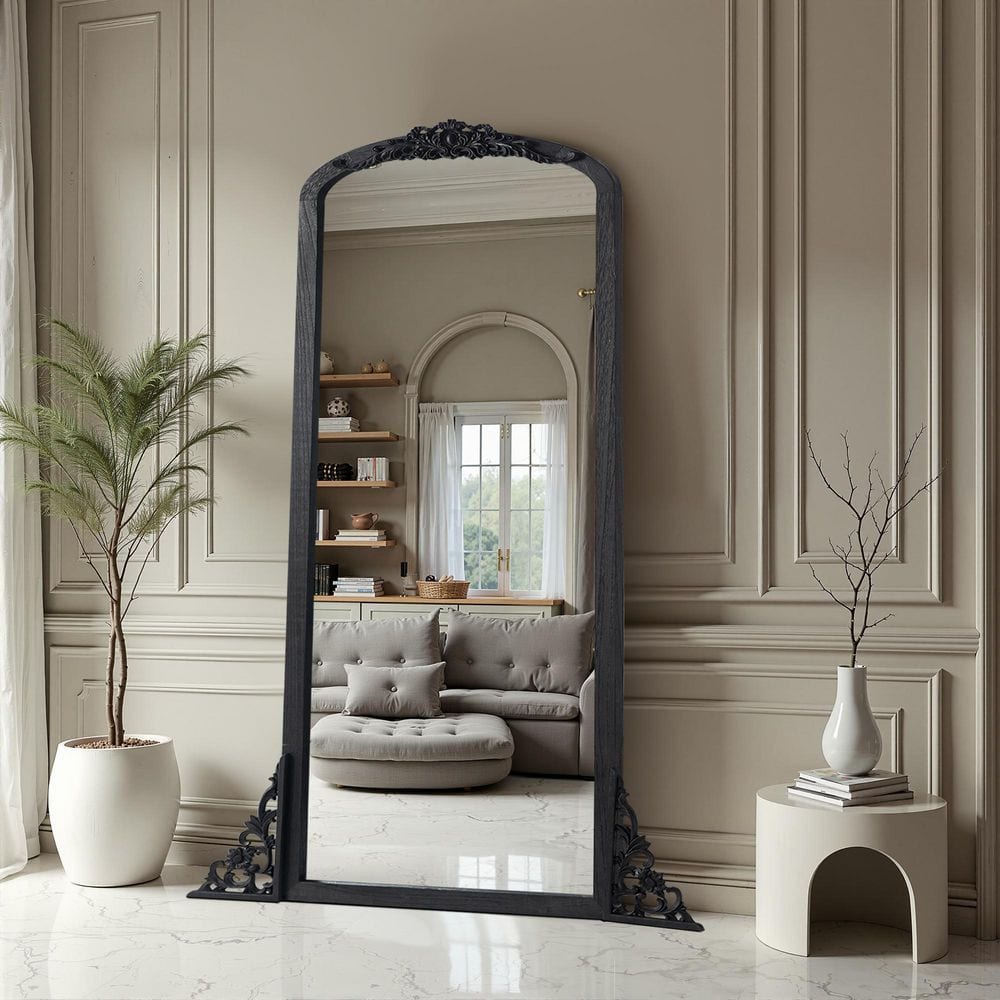 Lumioca Black 27 in. W x 66 in. H Right Angled Micro Arched Solid Wood ...