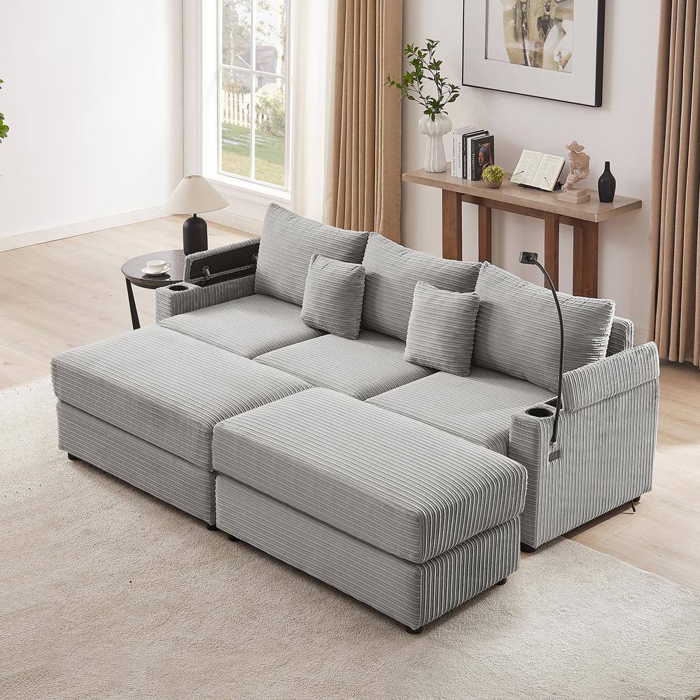 Nestfair 95.3 in. Corduroy Sectional Sofa in. Gray with 2 Movable ...