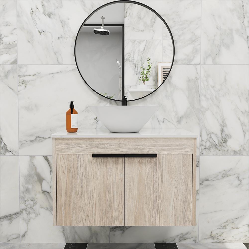 MYCASS 30 in. W x 19 in. D x 24 in. H Floating Bath Vanity in White Oak ...