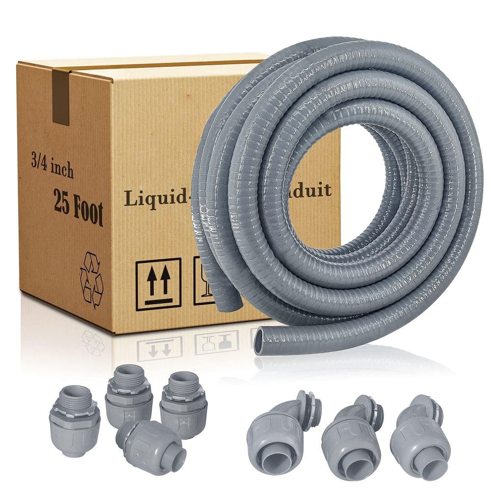 BIBIVIS 0.75 in. x 25 ft. Gray Flexible Non Metallic Liquid Tight ...