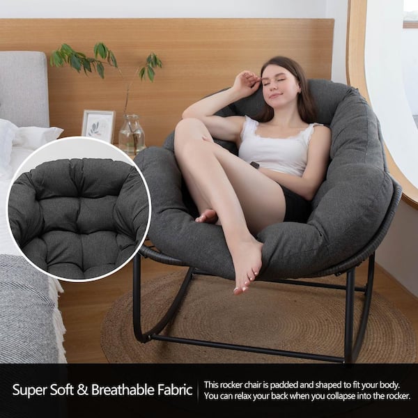 Cesicia Metal Comfortable Outdoor Rocking Chair with Dark Gray Cushion Water Resistant ECA RC01GY The Home Depot