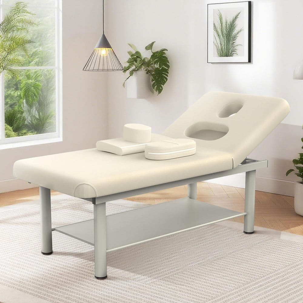 Seafuloy 31.5 in. Beige Professional Massage Table Bed-Waterproof PU ...