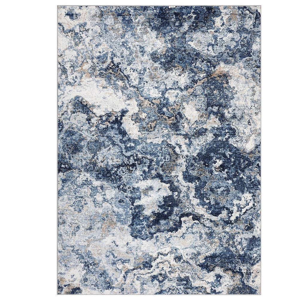 Blue 8 ft. x 10 ft. ft. Abstract Washable Print Anti-stain Anti-slip ...