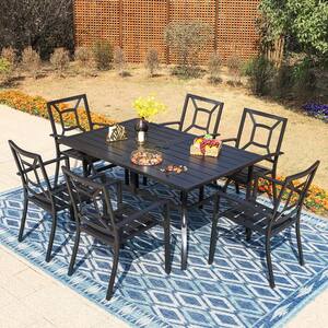 PHI VILLA Black 7-Piece Metal Patio Outdoor Dining Set with Slat ...