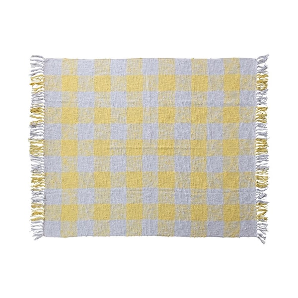 Storied Home Yellow and Cream Plaid Hand-Woven Fabric Throw Blanket ...