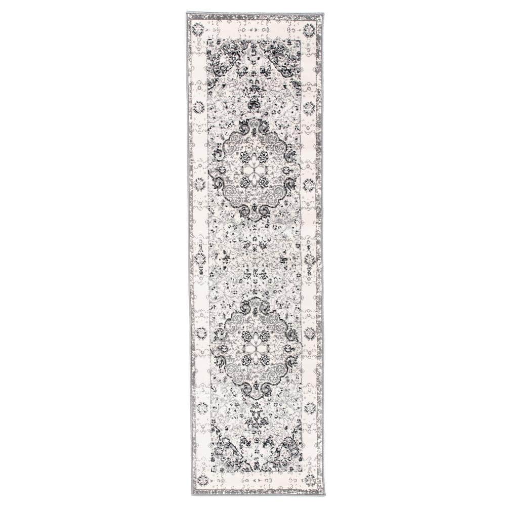 WRG Monaco Gray 2 ft. 7 in. x 8 ft. Traditional Medallion Runner Rug ...