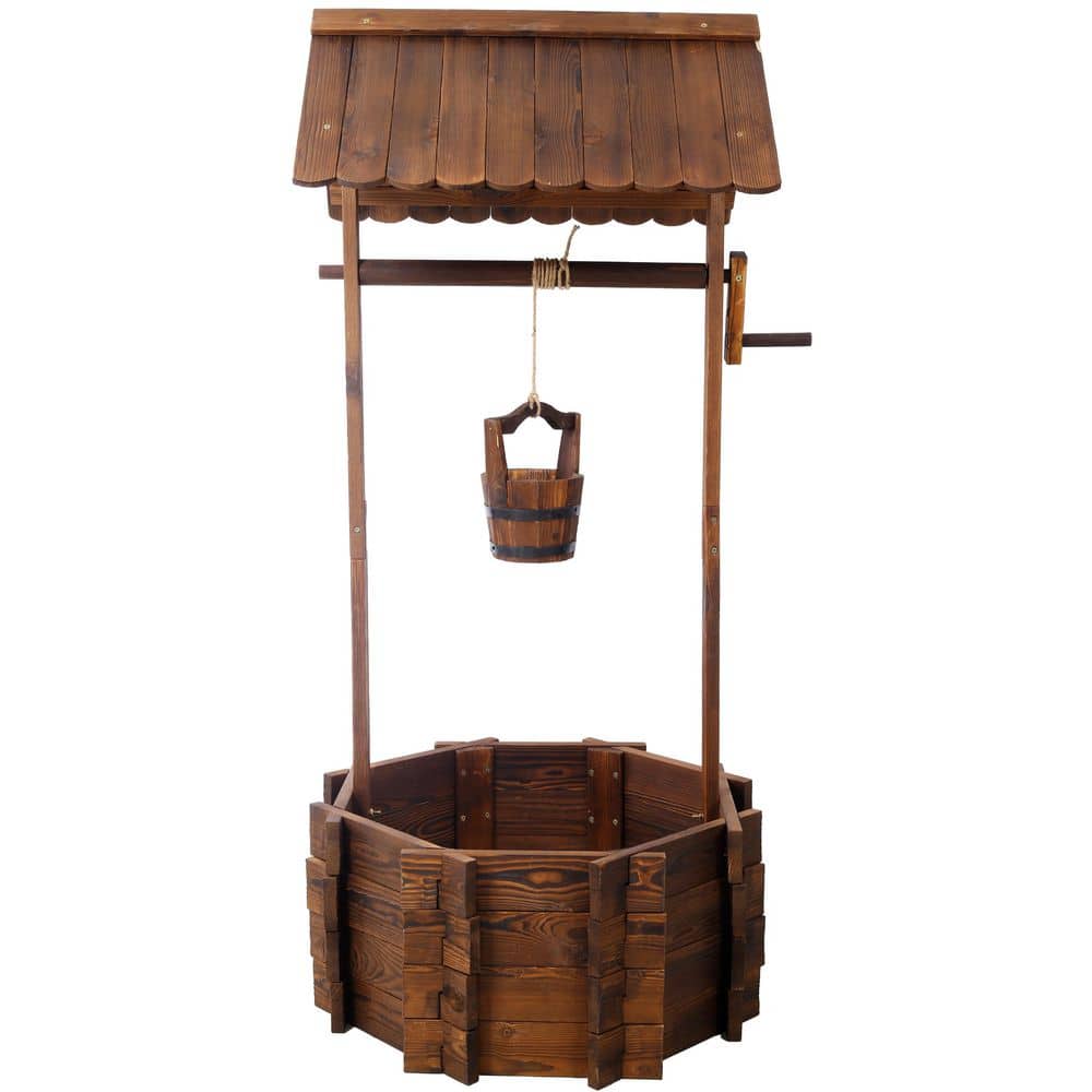 maocao hoom 25 x 25x 53 in. Rustic Wooden Wishing Well Planter Outdoor ...