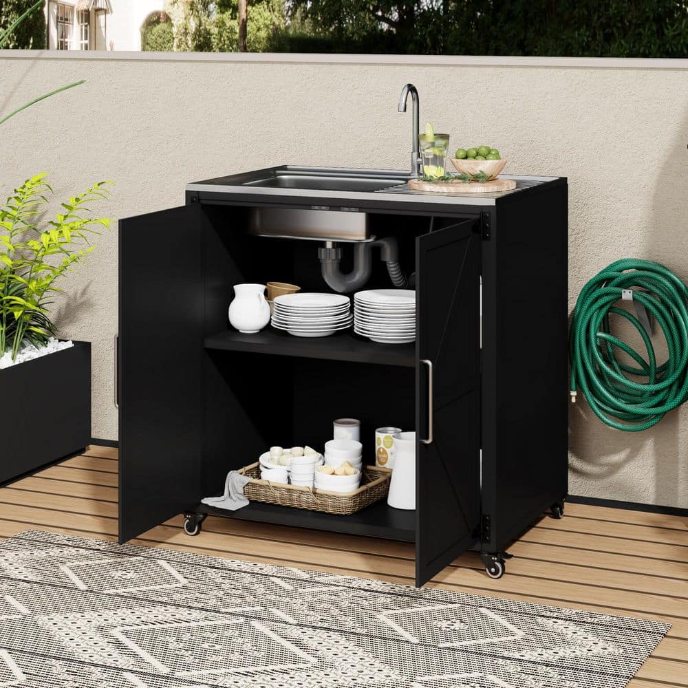 35 in. Stainless Steel Top Built-In Outdoor Kitchen Sink Station with ...