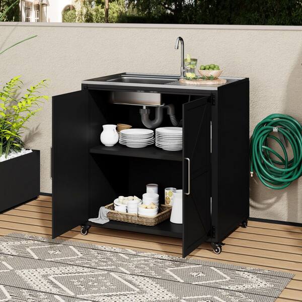 35 in. Stainless Steel Top Built-In Outdoor Kitchen Sink Station with ...
